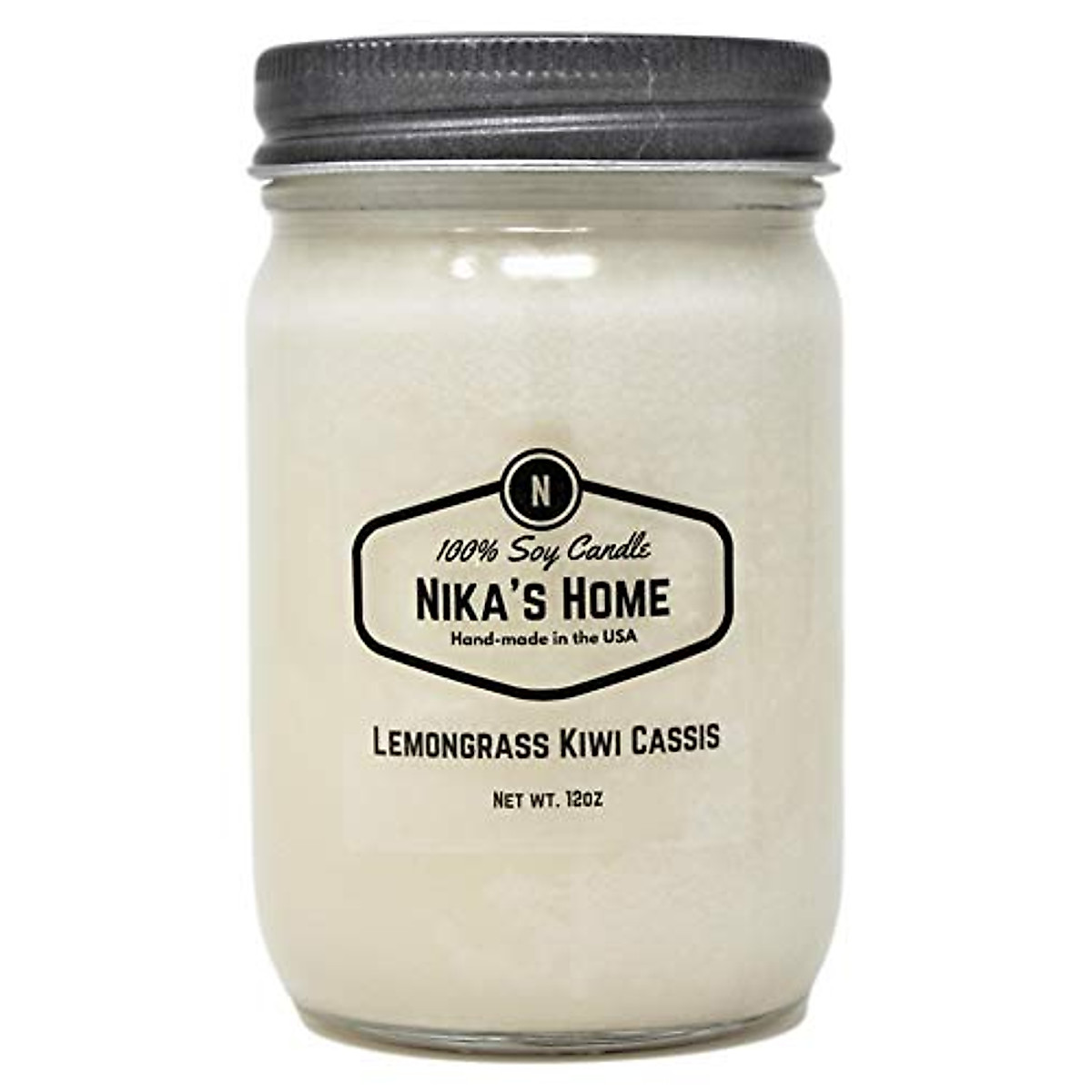 Nika's Home Lemongrass Kiwi Cassis Soy Candle 12oz Mason Jar Non-Toxic White Soy Candle-Hand Poured Handmade, Long Burning 50-60 Hours Highly Scented All Natural, Clean Burning Gift Décor