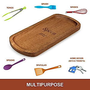 10" Long Acacia Spoon Rest Wooden Cooking Spoon Holder for Stove Top Kitchen Spatula Spoon Rest Best Wood Spoon Rest for Kitchen Counte Coffee Spoon Rest Utensil Rest