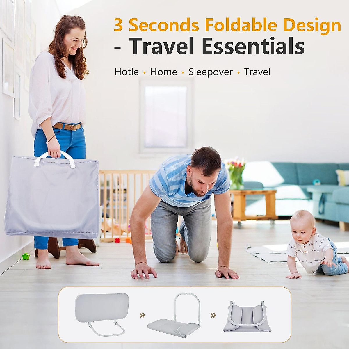 strenkitech Portable Bed Rails for Toddler: Travel Baby Bed Rail Guards for Crib, Twin, Queen, Full, King Size Beds - Easy to Assemble, Safe Guard Bed Side Rail for Toddlers and Kids