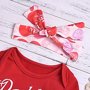Sasaerucure 4PCS Valentine's Day Outfit Baby Girl Boy Infants My First Valentine's Day Long Sleeve Romper Pants Hat Headband Set (Daddy's Little Valentine, 0-3 Months)