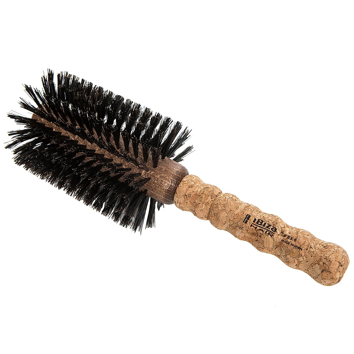 Ibiza Hair Round Boar Bristle Brush (EX5-80mm) | Lightweight with Reinforced Bristles & Cork Handle | Ideal for Loose Curls & Big Volume | Adds Texture & Shine for Medium to Long Styles