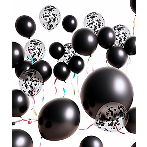 Black balloons 100 Pack + 10 Packs of Black Confetti Balloons, 12 inch Black Latex Balloons - Suitable for Weddings, Graduations, Black Birthday Balloon Party Decorations