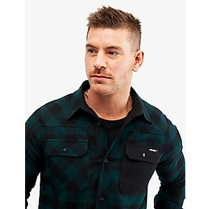RevolutionRace Men's Campfire Shirt, Durable Flannel Shirt, Great for Fishing, Hiking and Other Outdoor Acitvities, Black/Deep Teal, 2XL