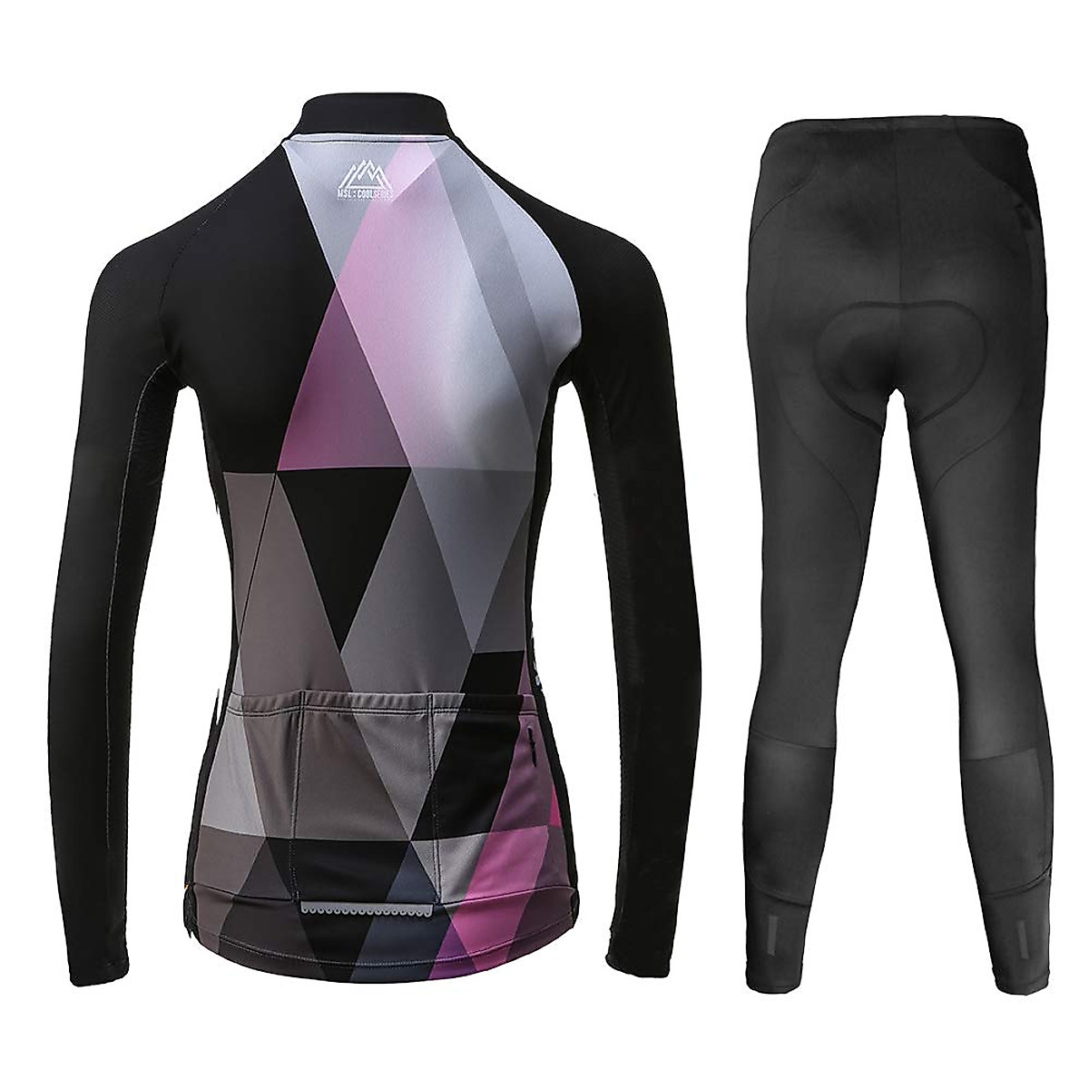 Mysenlan Women's Cycling Long Sleeve Breathable Jersey Set 3D Padded Long Pants Bike Shirt Bicycle Tights Clothing Black
