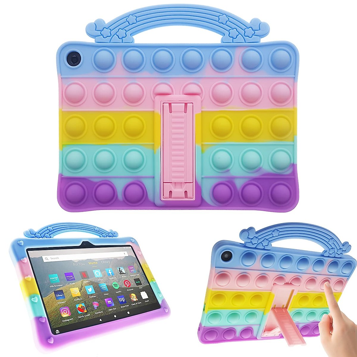 LUSTAM Pop it Case for All New Amazon Fire HD 8 and HD 8 Plus Tablet (8" 10 Generation, 2020 Release), Fidget Poppers Pop its Poppet Foldable Kickstand Silicone Handle Kids Friendly Protective Case