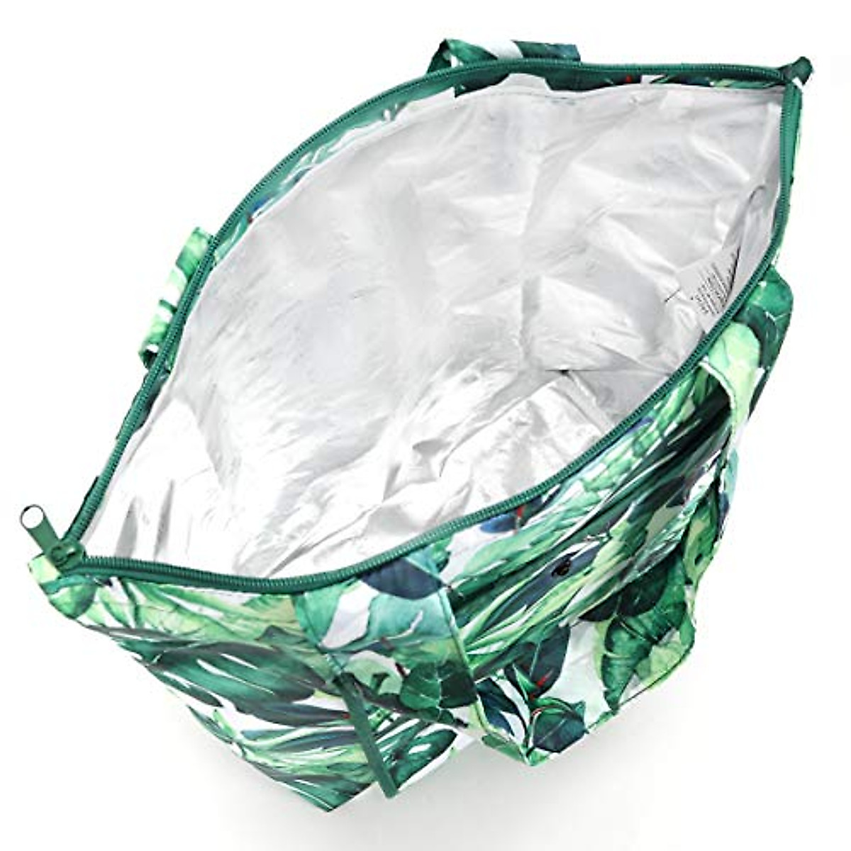 Sachi 3 Piece Market Tote Set – Insulated Thermal Reusable Grocery Bags for Cold and Hot Foods – Lightweight, Portable and Fold-able (Green Tropical Leaf)