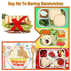 Sandwich Cutter and Sealer for Kids Uncrustables Maker 8PCS Heart Circle Square Dinosaur Shape Cookie Cutters Bread Decruster Pancake Maker DIY Sandwich Cutter for Kids Boys Girls Adults Bento Box