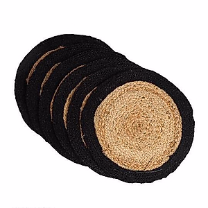 Indian Placemats Cotton Set Placemat Jute Fabric Round Bedside Mat Boho Vintage Round Reversible Embroidery Table Placemat 6 PC Set