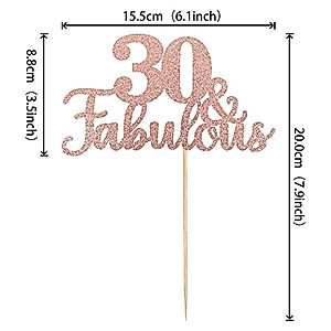 1 PCS 30 & Fabulous Cake Topper Glitter Thirty and Fabulous Cake Toppers Happy 30th Birthday Cake Pick for 30th Wedding Anniversary Birthday Party Cake Decorations Supplies Rose Gold