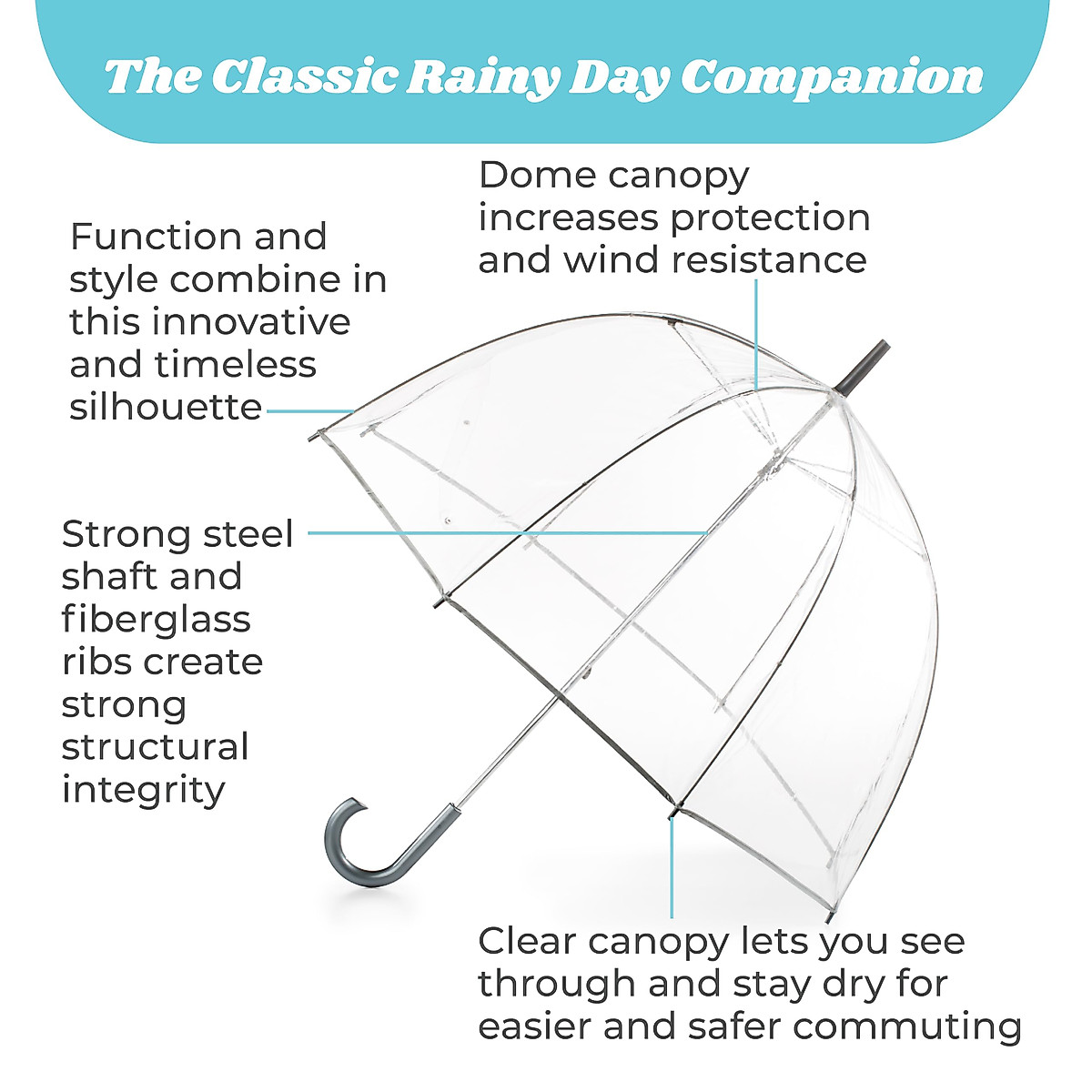 totes Clear Bubble Umbrella with Dome Canopy, Lightweight Design, Wind and Rain Protection, Dots, Adults-51