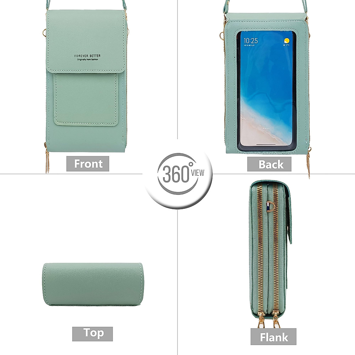 PORT&LOTUS Crossbody Bags for Women Cell Phone Purse Wallet Ladies Small Women's Handbags PU Leather Shoulder Bags Card Holder Green 2