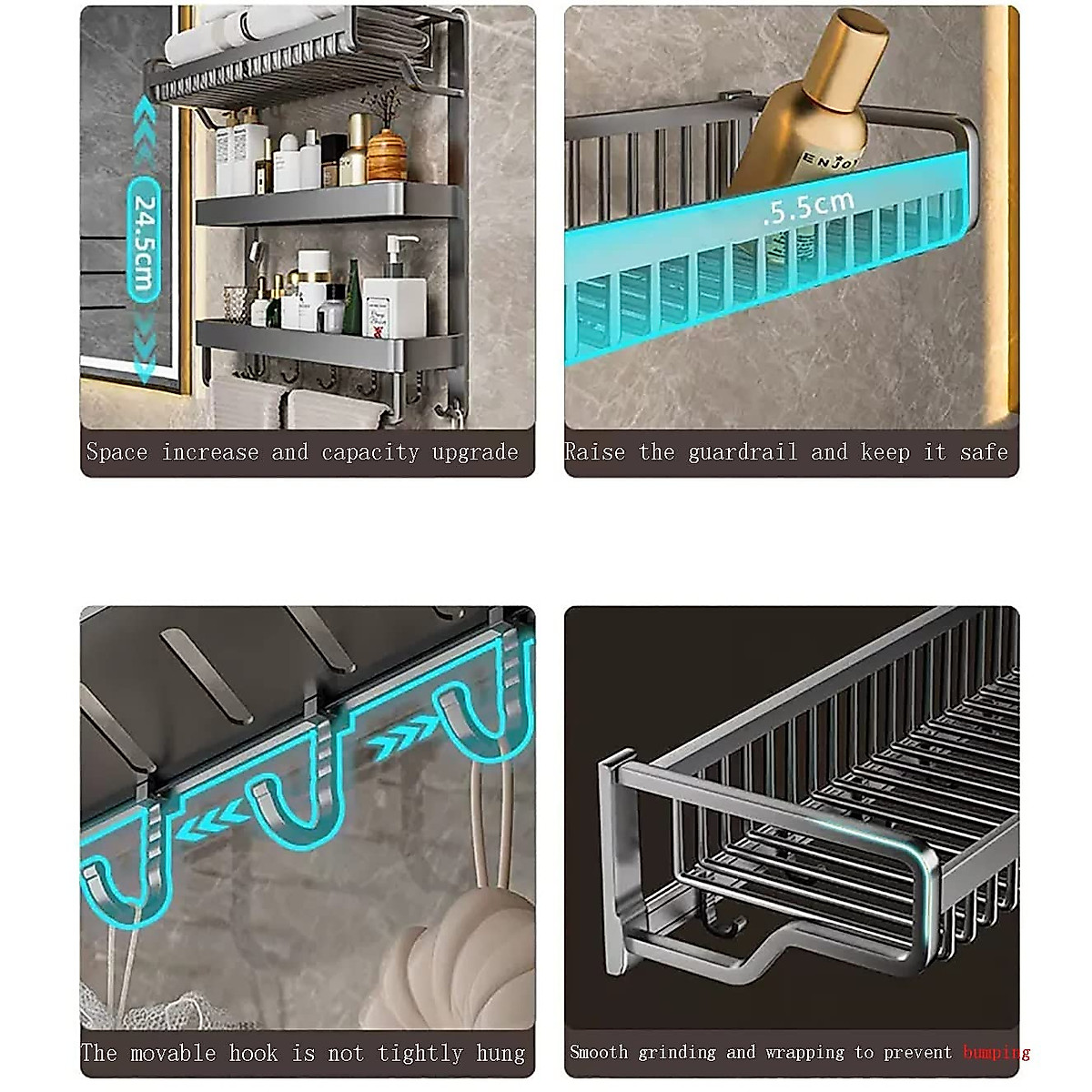 SEIFE Wall Mounted Towel Rack Shelf Stud Mount Double Towel Rack for Bathroom Stainless Steel Constructed Rust-Proof Shelf with Built-in Bars and Hooks Brushed Nickel Wall Mounted Bathroom Shelves (C