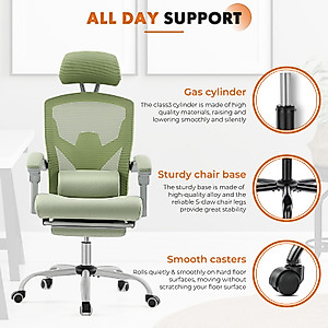 Sweetcrispy Office Computer Desk Chair, Ergonomic High-Back Mesh Rolling Work Swivel Chairs with Wheels, Comfortable Lumbar Support, Comfy Arms for Home, Bedroom, Study, Student, Green