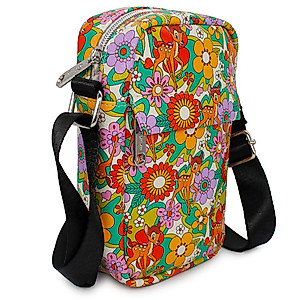 Buckle Down Disney Bag, Cross Body, Bambi 70s Flower Collage, Multi Color, Vegan Leather