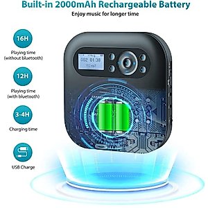CD Player Portable, DESOBRY Bluetooth CD Player with Speakers, Portable CD Player for Car and Home, 2000mAh Rechargeable CD Player with LCD Screen Bluetooth Visibility and Headphone