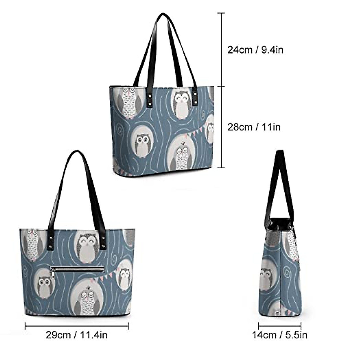 Womens Handbag Owls Leather Tote Bag Top Handle Satchel Bags For Lady