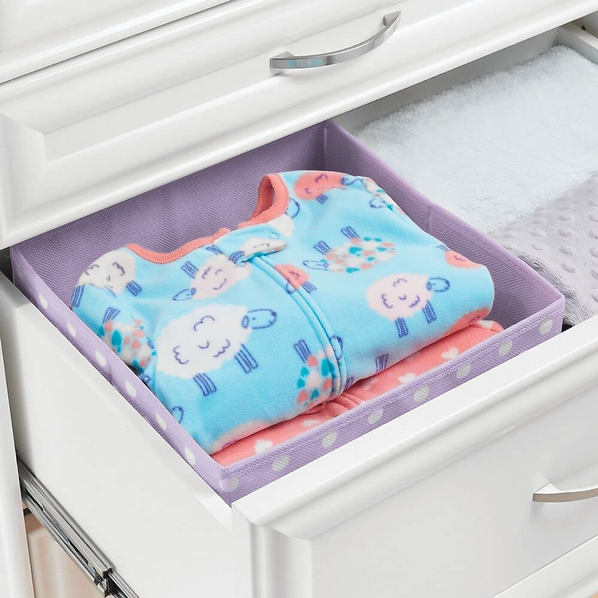 mDesign Fabric Bin for Cube Organizer - Foldable Storage Cube - Collapsible Closet Storage - Cloth Bin Box for Child/Kids Bedroom, Nursery, Toy Room - Polka Dot Print - 10 Pack - Light Purple/White