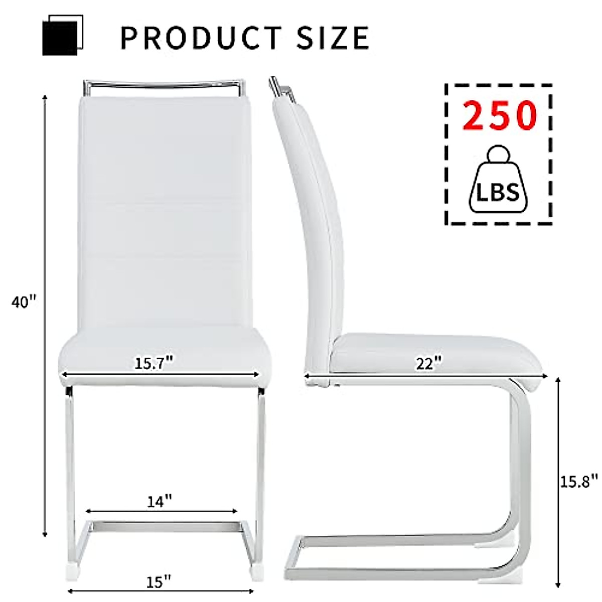 Gangnamri Modern Dining Chairs, High Back Side Chair Leather Upholstered Kitchen Chairs with Metal Legs for Dining Room Kitchen Vanity Patio Club Guest Office (White, Set of 2)