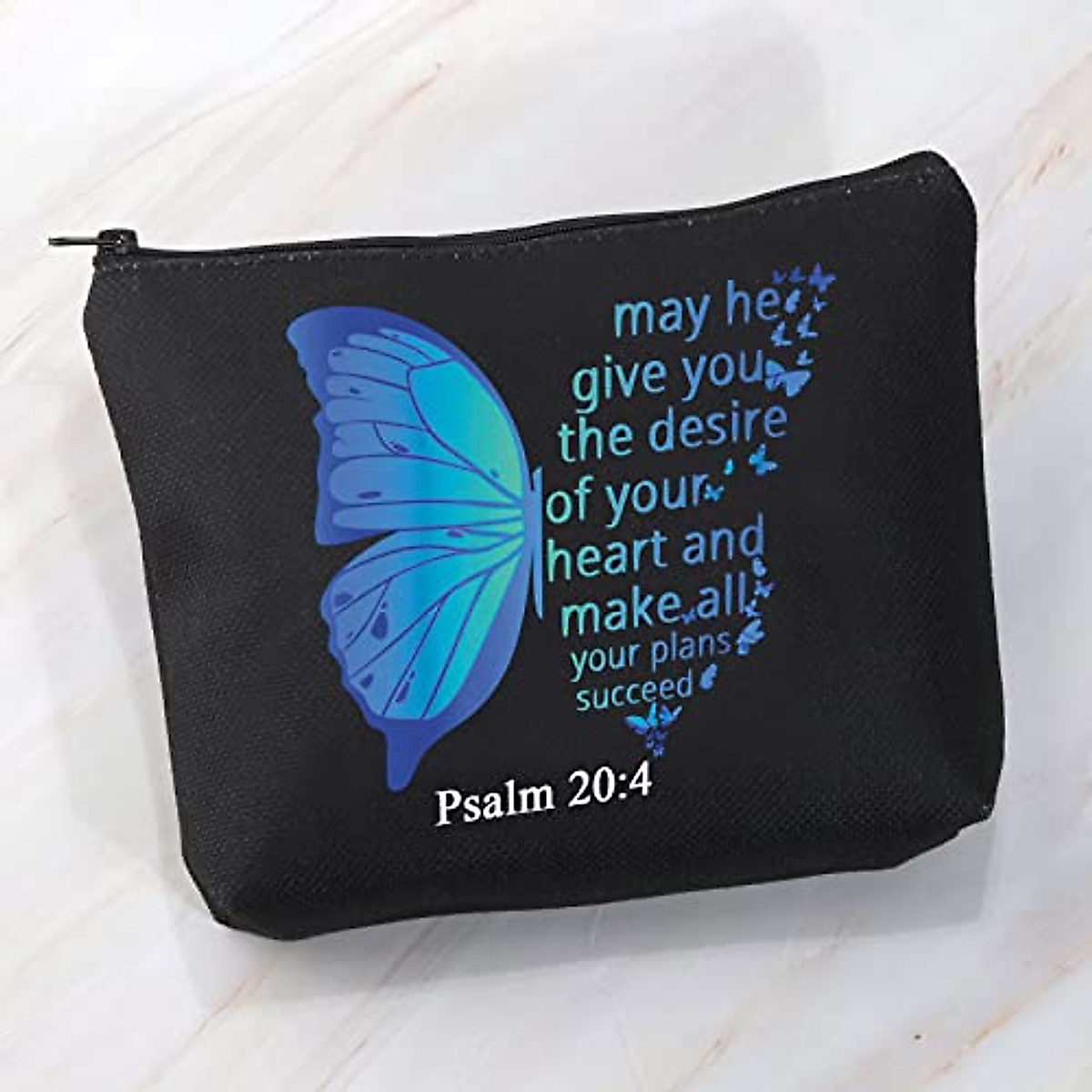 VAMSII Psalm 20:4 Gifts Bible Verse Makeup Bag Christian Cosmetic Bag Scripture Gift Bags Religious Zipper Pouch (Makeup Bag Black)