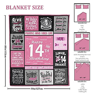 lemzcen 14 Year Old Girl Gifts, 14th Birthday Gifts for Girls, Birthday Gifts for 14 Year Old Girls, 14 Birthday Decorations for Girls, 14 Year Old Girl Birthday Throw Blanket 60”x50”