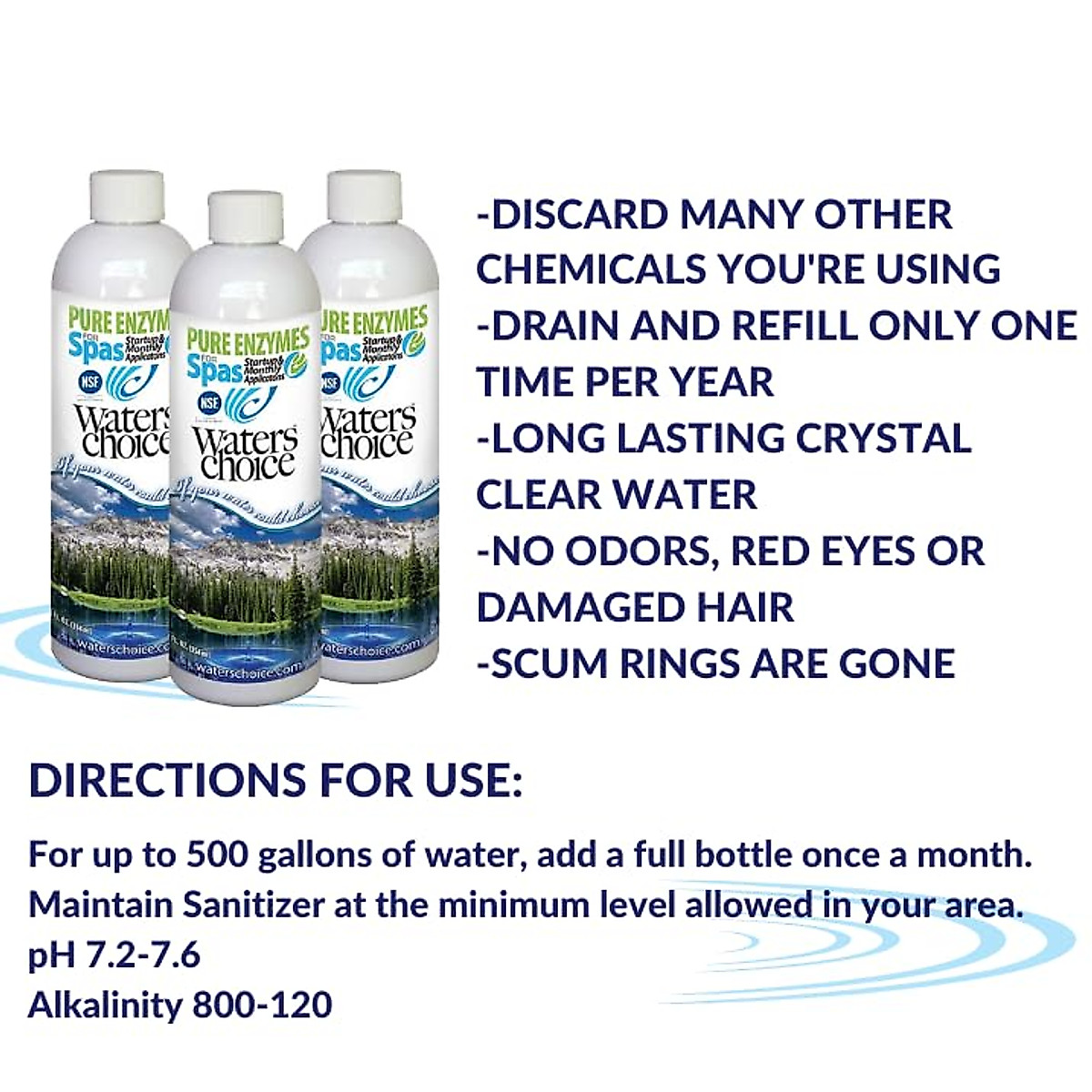 Waters Choice Pure Enzymes for Spas 3 Pack- All Natural Spa Water Care, Hot Tub Cleaner, Premium Water Care, 3 Month Supply, No Harsh Spa Hot Tub Chemicals, Spa Enzymes for Hot Tubs