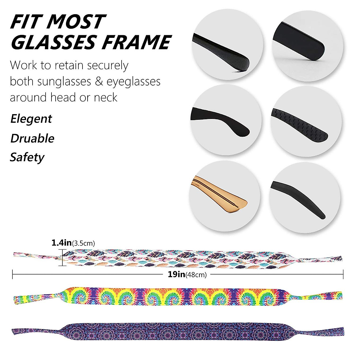 YR Floral Pattern Sunglass Straps, Soft And Durable Neoprene Material Floating Eyewear Retainers, 3 Packs. (Pattern-5)