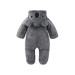 pureborn Newborn Baby Boys Fleece Footed Jumpsuit Hooded Snowsuit Pramsuit Winter Cartoon Romper Gray Koala 0-3 Months