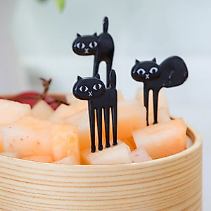 ICYANG Black Cat Food Picks for Fruit Cocktail Picks Bento Lunch Box Forks Decor Party Accessories Palillos Decorativos Comida Cute Animal Reusable Small 12 Pieces