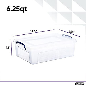 Superio Clear Storage Bins with Lids, Small Stackable Storage Boxes with Locking Latches and Handles (6.25 Quart, 2 Pack)
