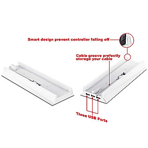 KlsyChry Vertical Stand for PS4 White, Blue Light Base Led PS4 Bracket Mount Holder Stand for PlayStation 4 Console with 3 USB Hub Ports -White