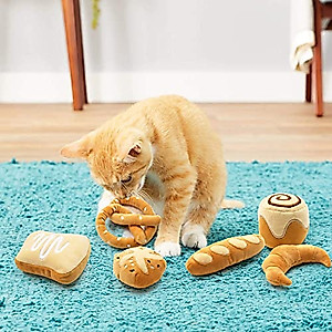 Bread Catnip Toys Kitten Interactive Toys for Cat Lover Gifts Kitty Chew Bite Kick Toys Supplies Baguette Croissant Pretzel Toast Bun Cinnamon Roll Plush Catmint Pet Presents Set of 6