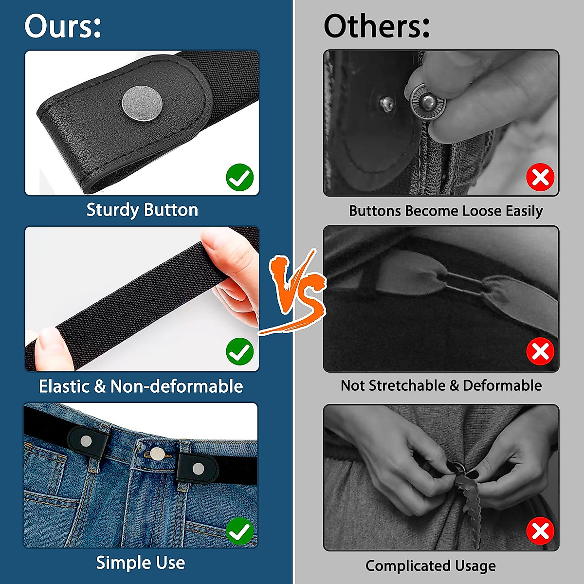 【4 Pcs】No Buckle Stretch Belt for Women and Men Elastic Waist Belt Invisible Belts for Jeans Pants (4Pcs Set A, L-XXL:Waist Size 32''-49'')