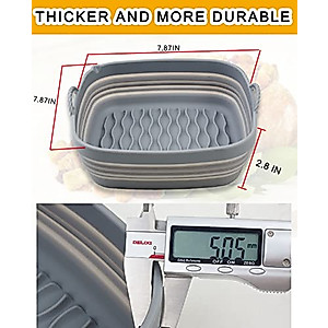 2Pack Upgraded 8 Inch Foldable Air Fryer Silicone Liners Square, Reusable Air Fryer Basket Liner, Thick Food Grade Silicone Pot, Airfryer Inserts Accessories for 4 to 7 qt Air Fryers, Grey, ZUOFANG