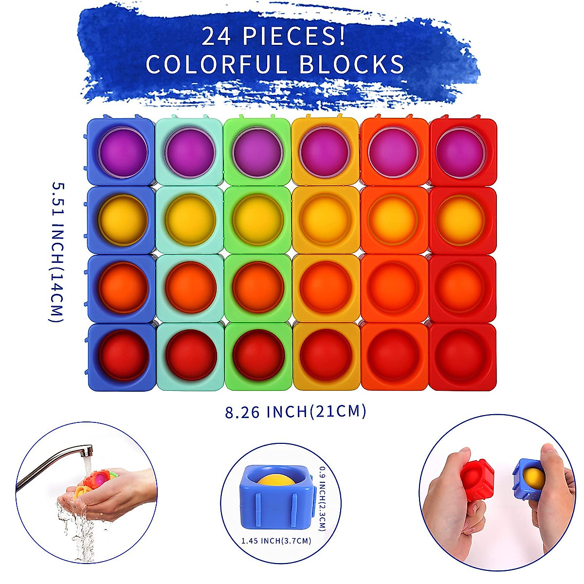 AOMAY Pop Fidget Sensory Toy, 24Pcs Educational Building Blocks for Kids, Silicone Fidget Toys for Adults, Rainbow Infinite DIY Puzzle Toy Xmas Gift Set
