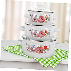 GANAZONO 3Pcs Enamel White Cooking Pot wear-Resistant stockpot Delicate Soup Pot Vintage Soup Pot Soup Pot with lid Vintage stockpot Multipurpose Pot Old Fashioned Cooking Utensils