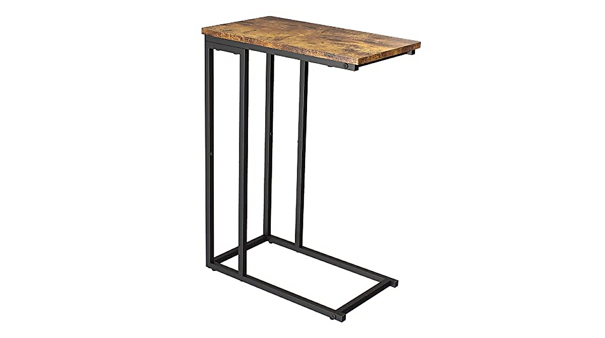 Yusong Small C Shaped End Table - Slim, Easy Assembly & Rustic Brown