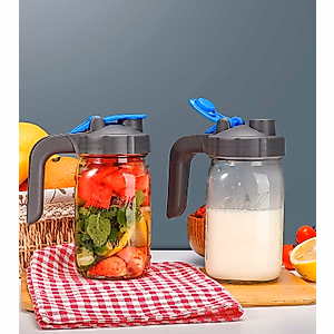 Bedoo Wide Mouth Mason Jar Flip Lids with Handle, 2 Pack Mason Jar Spout Lid, Easy Pour, Airtight Leak Proof and Durable, Black (Flip Cap Lid)