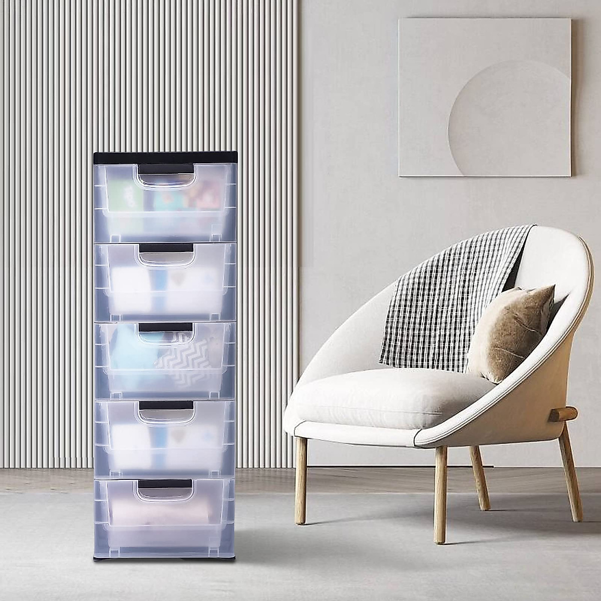 BAITGMYING 5 Drawers Stackable Storage Cabinet PP Plastic Clothes Storage Box 11.81×15.75×33.07 for Storing Clothes Towels Toys