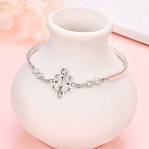 FLYOW 925 Sterling Silver Jewelry Adjustable Celtic Witch's Knot Bracelet Good Luck Irish for Women Birthday Graduation Christmas