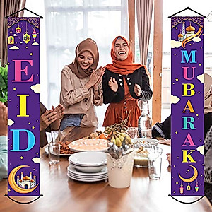Eid Mubarak Decorations Eid Porch Sign Ramadan Mubarak Banner Backdrop for Eid Party Supplies