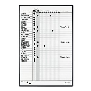 Quartet In/Out Board, Magnetic, 3' x 2', Duramax Porcelain Personnel System, 36 Names, Black Aluminum Frame (783G), 24 x 36", Gray