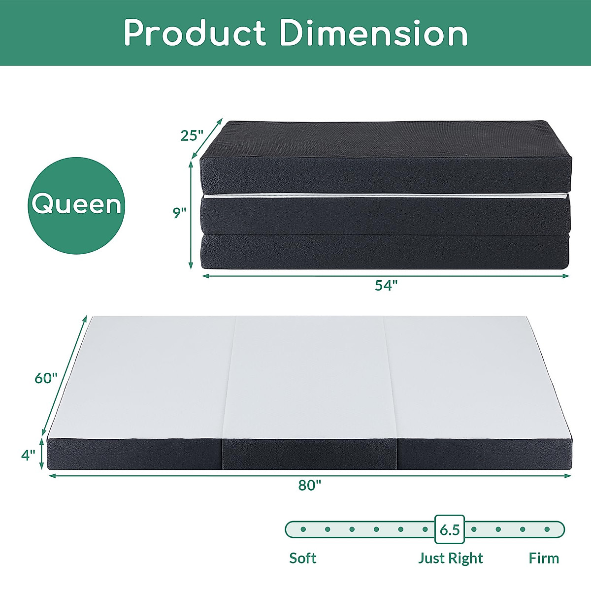 Airdown Tri-Fold Memory Foam Mattress, 4 inch Queen Folding Mattress with Washable Cover, Foldable Mattress Portable for RV Camping, Guest Mat, Easy Storage, 80"×60"×4"