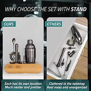 VG Cocktail Shaker Set Bartender kit with Stand, Cocktail Kit Bar Tools Set for Drink Mixer, Bar Cart Accessories for The Home Bar Set (Black)