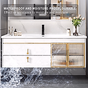 ZGNBSD Floating Bathroom Vanity with Sink - Modern Bathroom Vanity Contains Smart LED Defog Mirror | Solid Wood Freestanding Bathroom Vanity (White, 44'')