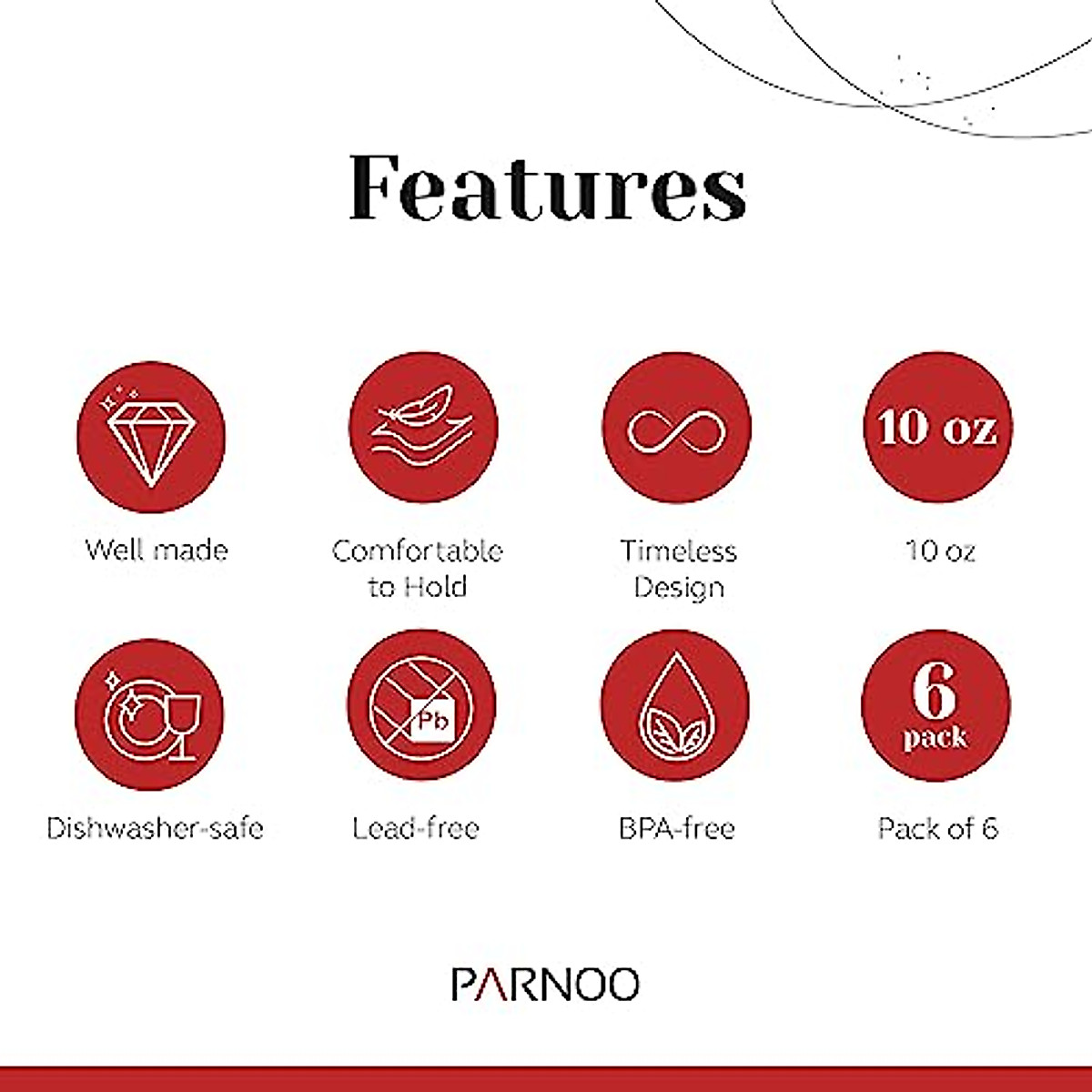 White and Red Wine Glasses - Premium Classic 10 oz Wine Glasses Set for Hosting Various Parties & Occasions - Dishwasher-Friendly Clear Stemmed Wine Glasses - PARNOO White & Red Wine Glasses Set of 6