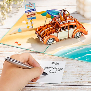 POPWOW Car Pop Up Card, Beetle Bug, New Adventure, Road Trip, Vacation 3D Travel Card for Birthday, Graduation, Congratulations, Retirement, Work Anniversary, Farewell, Goodbye, Bon Voyage, 5x7