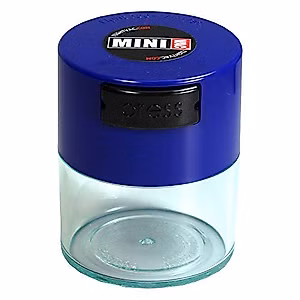 Minivac - 10g to 30 gram Vacuum Sealed Container - Dark Blue Cap & Clear Body