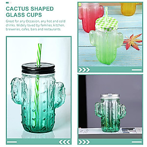 SEWACC 2 Sets Cactus Drinking Glasses Plant Shape Glass Straw Cup Creative Cute Shot Glasses Water Cups Iced Coffee Cup Wide Mouth Bubble Cups for Cocktail Beverage 400ML