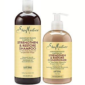 Shea Moisture Shampoo and Conditioner Set, Jamaican Black Castor Oil Strengthen & Restore, 16 Fl Oz Shampoo & 13 Fl Oz Conditioner, Shea Butter, Peppermint & Apple Cider Vinegar, Sulfate Free 