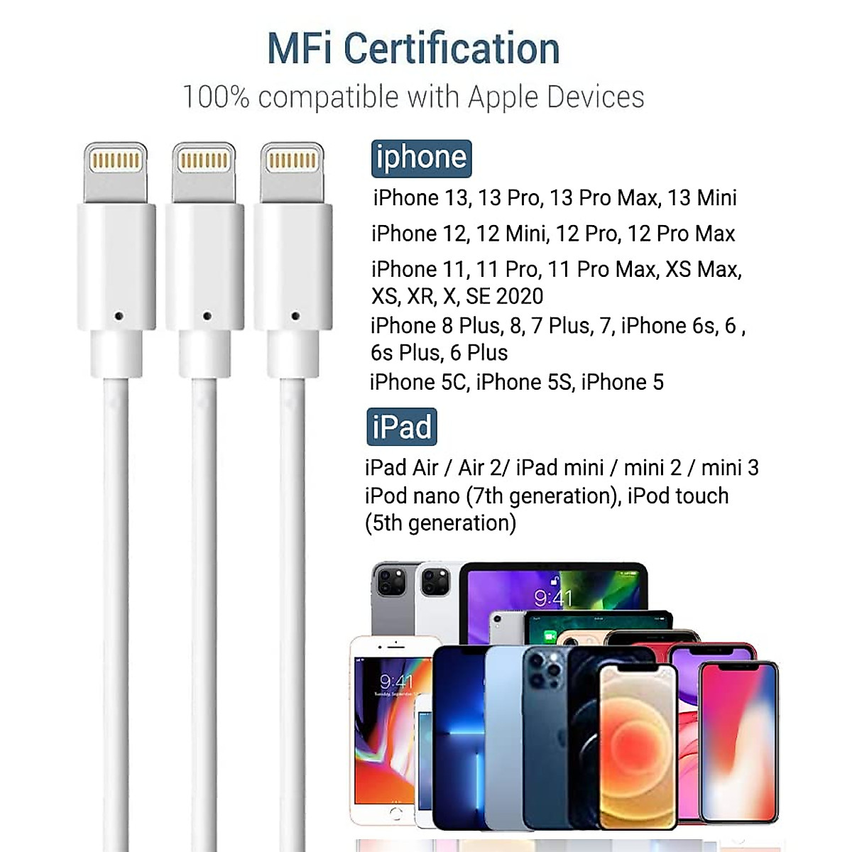 Marchpower iPhone Charger Cable MFi Certified Lightning Cable - 3Pack 3FT Fast Charging USB Cable Compatible iPhone Xs MAX XR X 8 8 Plus 7 7 Plus 6s 6s Plus 6 6 Plus and More